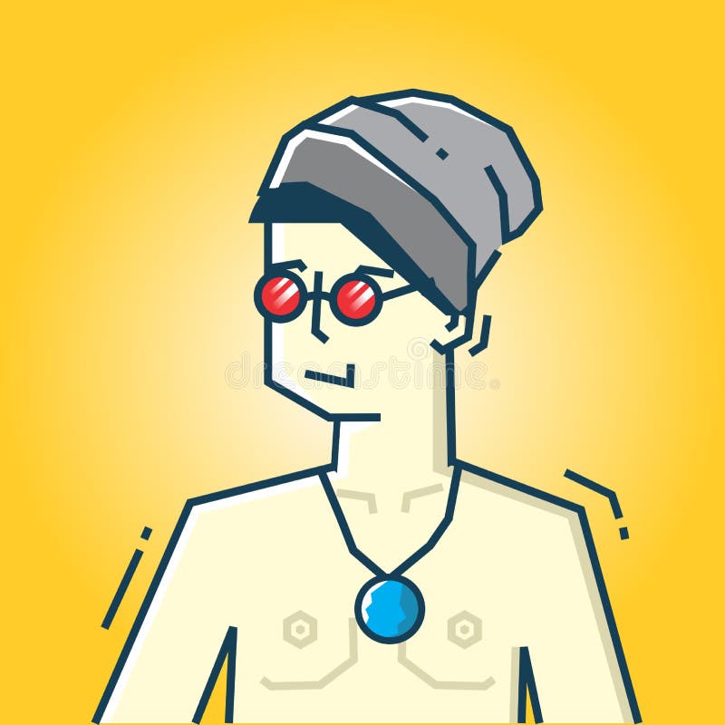 Square Face Character in Stiff Art Style Illustration Stock ...