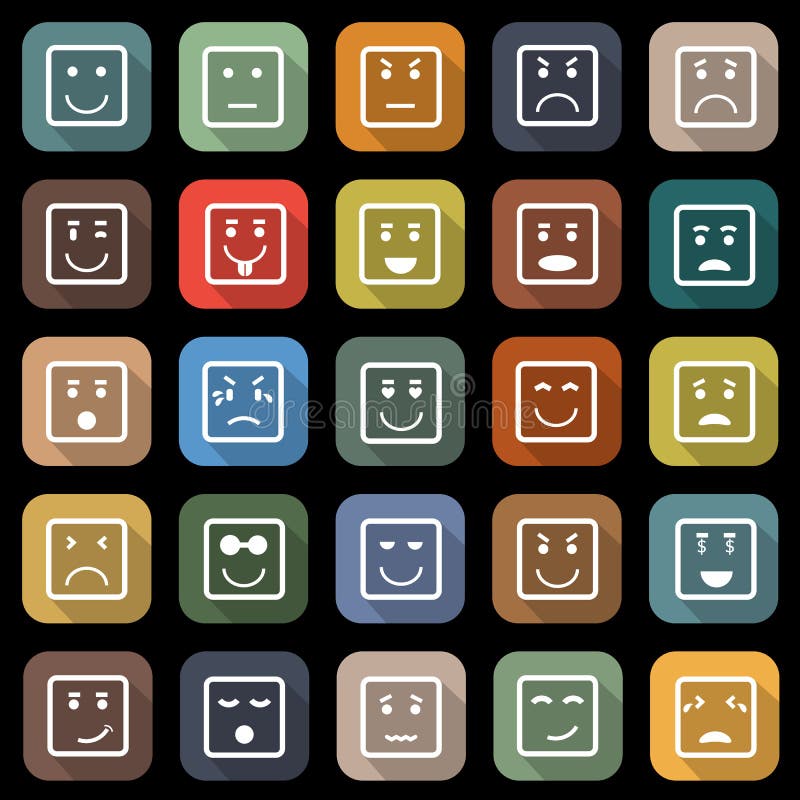 Square Face Flat Icons with Long Shadow Stock Vector - Illustration of ...