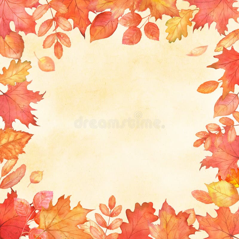 Square Fall Frame with Red Leaves. Autumn Falling Maple Leaves Stock ...