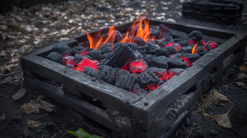 A Square Fire Pit with Flames Burning in it S Center Stock Illustration ...