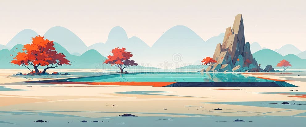 Square Flat Art of Beautiful Spatial Landscape. Stock Photo - Image of ...