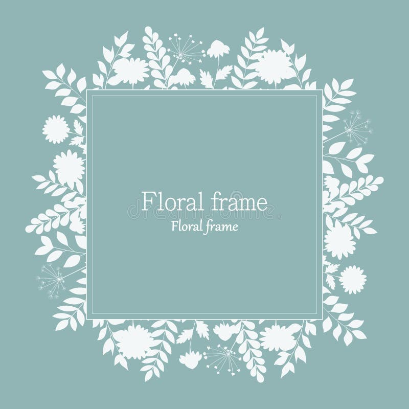 Square Floral Frame with Flowers and Twigs, Outline. Stock Vector ...