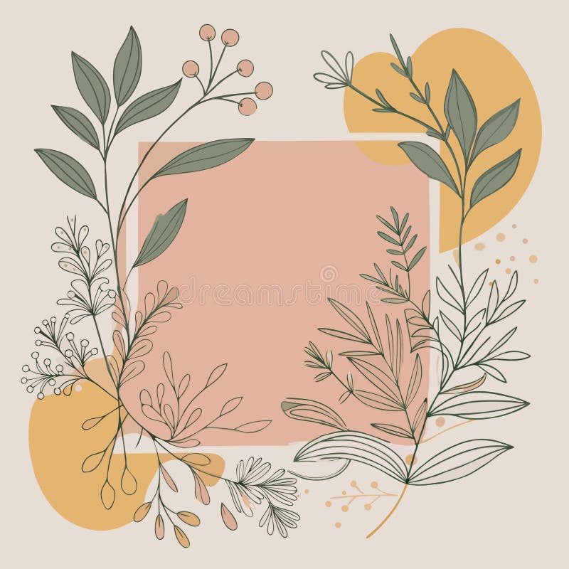 Square Floral Frame with Green Leaves and Berries in Earthy Tones Stock ...