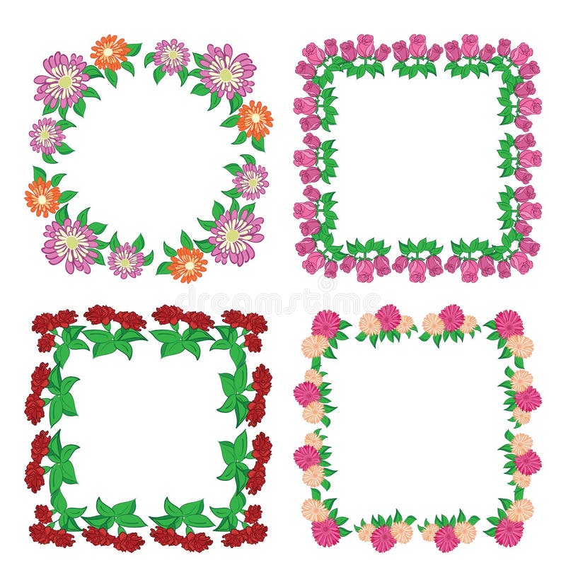 Square Floral Frames - Flowers - Vector Stock Vector - Illustration of ...