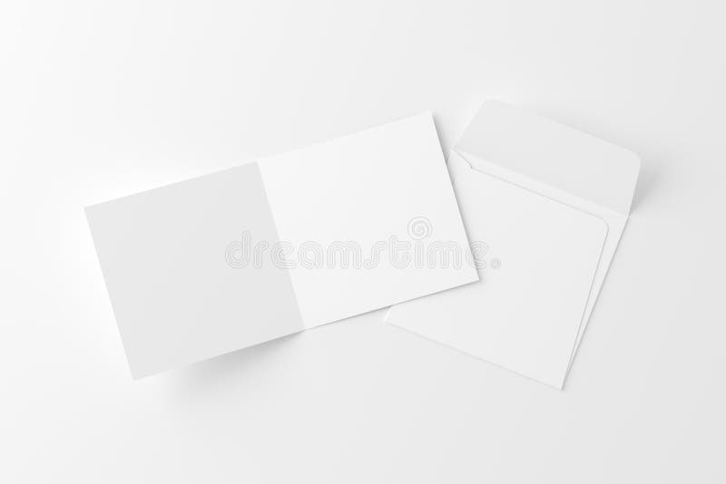 Square Folded Invitation Card with Envelope White Blank 3D Rendering ...