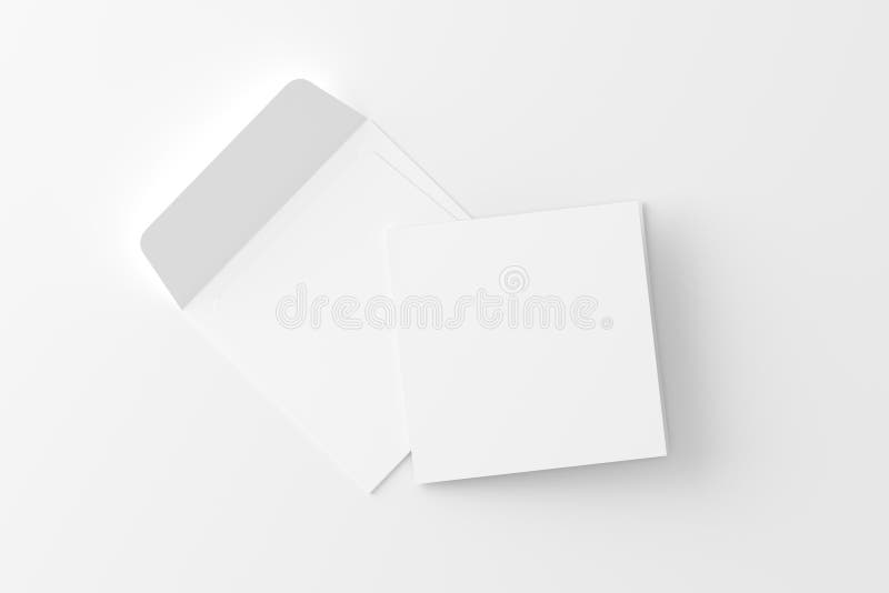 Square Folded Invitation Card with Envelope White Blank 3D Rendering ...