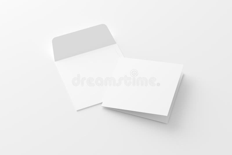 Square Folded Invitation Card with Envelope White Blank 3D Rendering ...