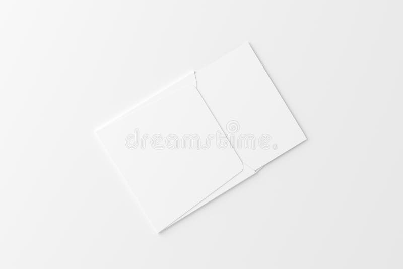 Square Folded Invitation Card with Envelope White Blank 3D Rendering ...