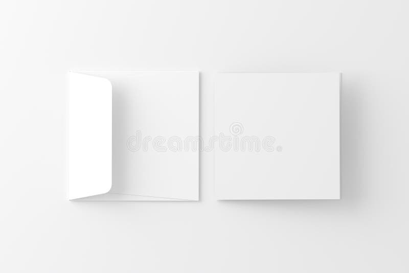 Square Folded Invitation Card with Envelope White Blank 3D Rendering ...