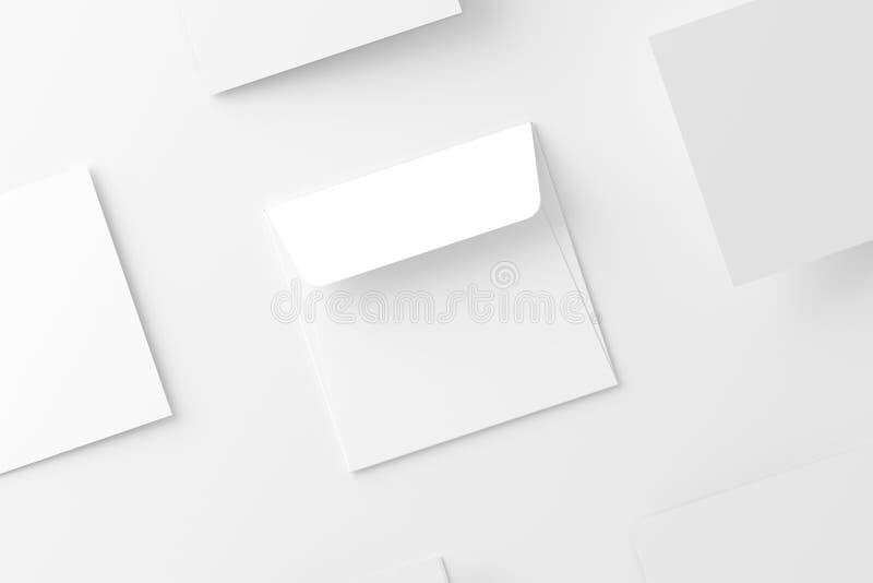 Square Folded Invitation Card with Envelope White Blank 3D Rendering ...