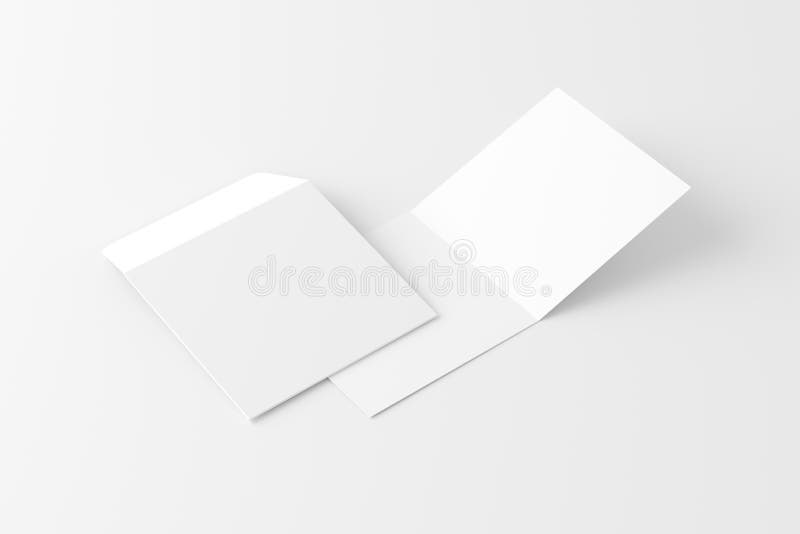 Square Folded Invitation Card with Envelope White Blank 3D Rendering ...