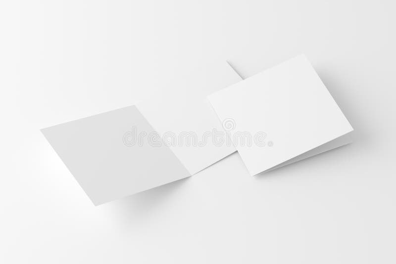 Square Folded Invitation Card with Envelope White Blank 3D Rendering ...