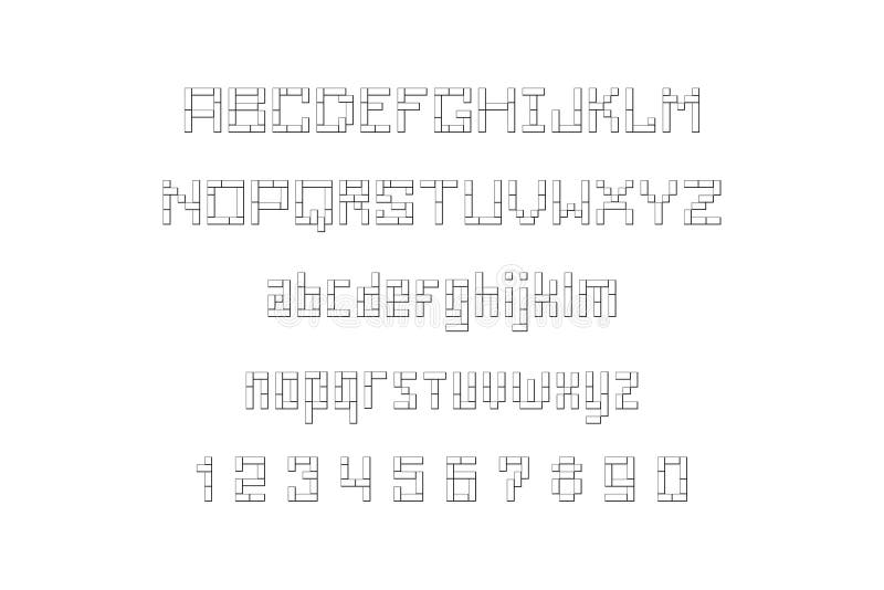 Square Font, Letters and Numbers Stock Illustration - Illustration of ...