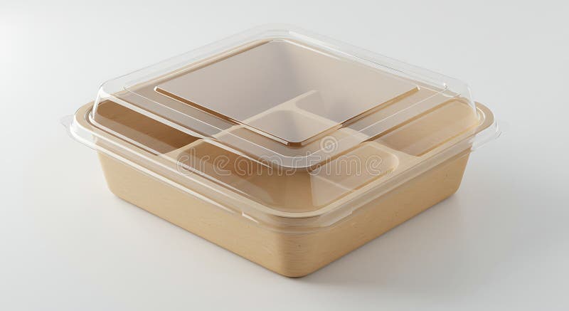 Square Food Container with Compartments and Clear Lid on White Stock ...