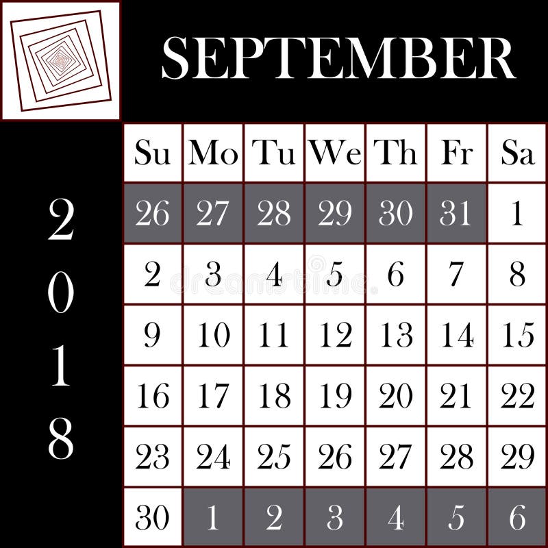 Square Format 2018 Calendar SEPTEMBER Stock Illustration - Illustration ...