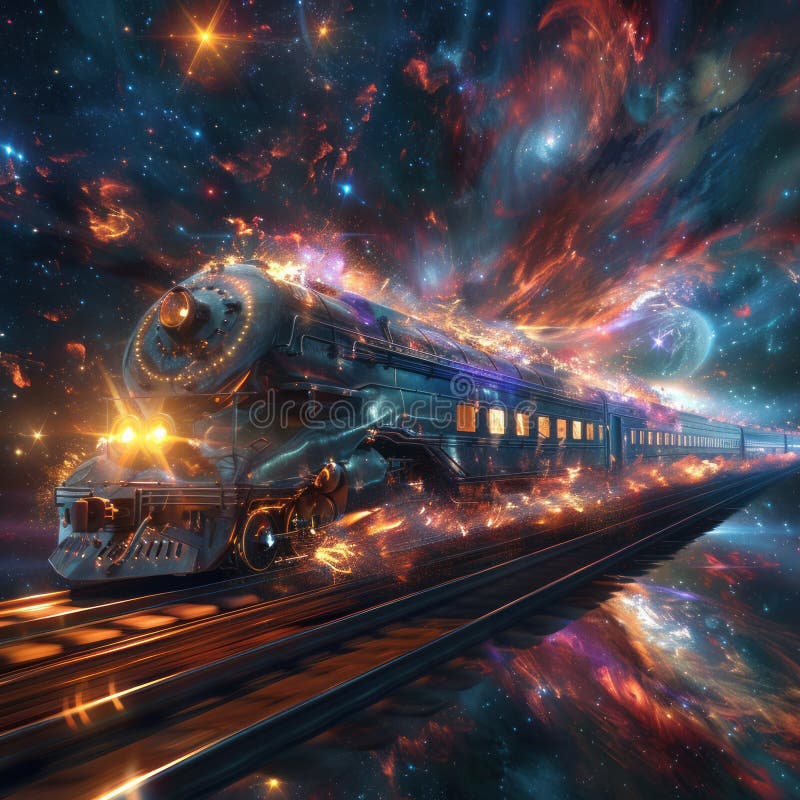Square Format of a Cosmic Train Adventure Stock Illustration ...