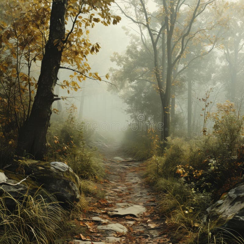 A Path through the Mist stock illustration. Illustration of adventure ...