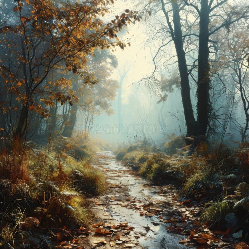 A Path through the Mist stock illustration. Illustration of solitude ...
