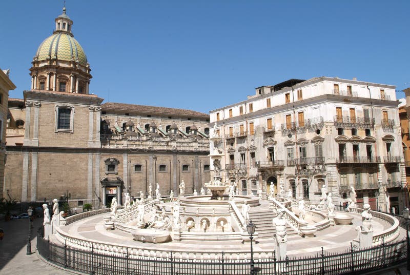Square With Fountain On Palermo Stock Image - Image of palermo, church ...
