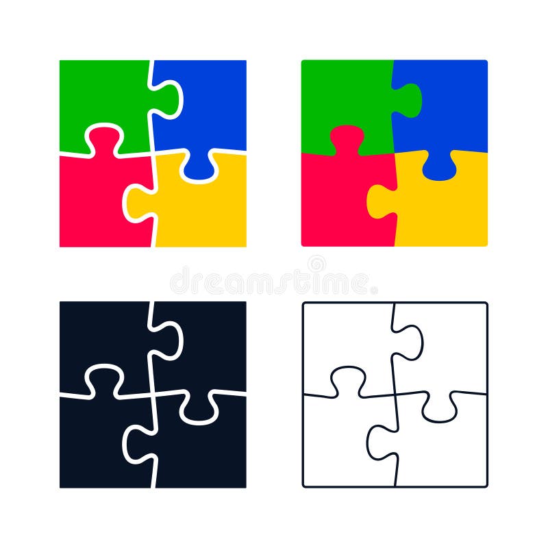 Square Four Part Puzzle, Vector Isolated Simple Set Stock Vector ...