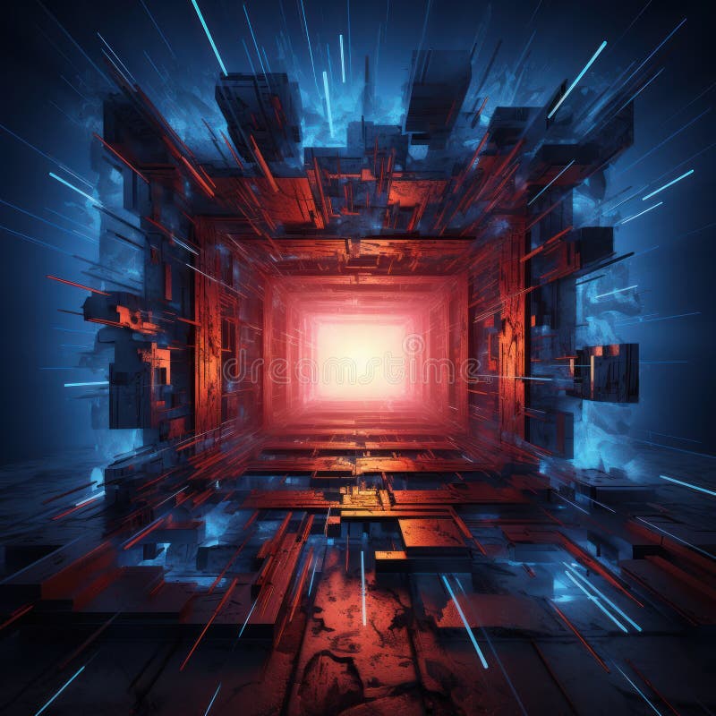 Square Frame of Abstract Tech Vibrant Blue and Red with Backlight ...