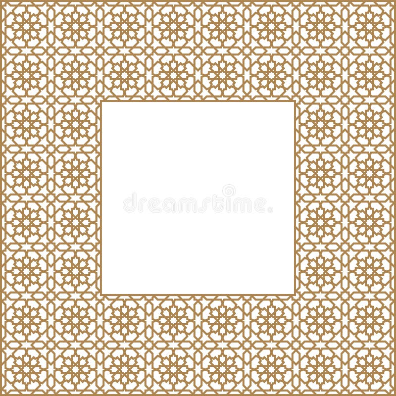 Square Frame with Traditional Arabic Ornament.Golden Color Stock Vector ...