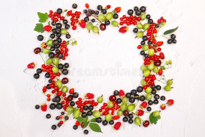 Square Frame of Assorted Wild Fresh Berries Isolated on Background ...