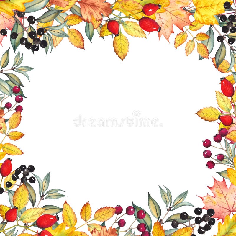 Square Frame with Autumn Leaves and Berries. Stock Illustration ... Square Frame with Autumn Leaves and Berries. Stock Illustration ...