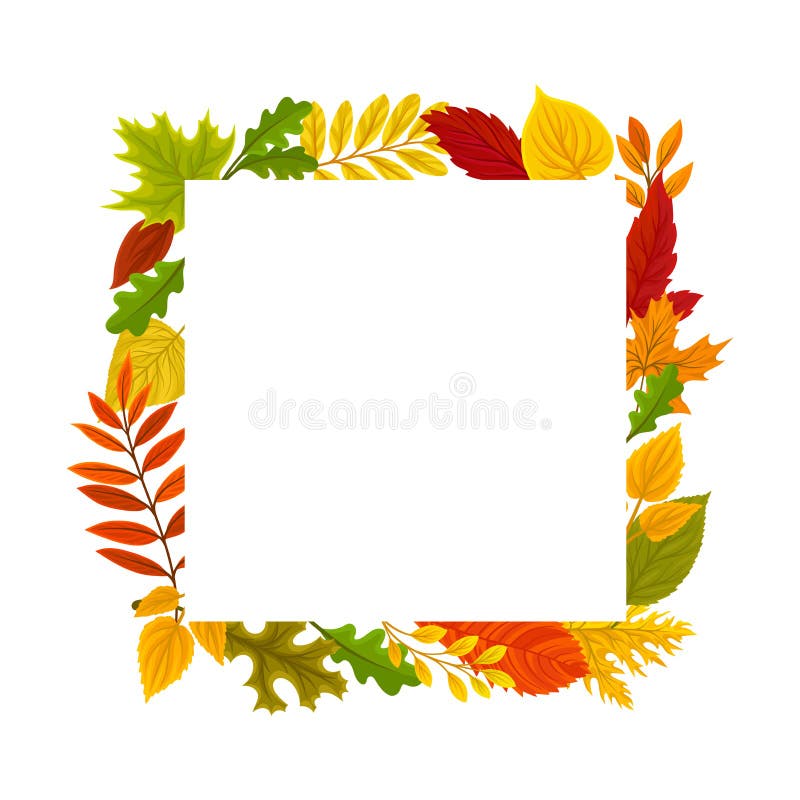 Square Frame of Autumn Leaves. Vector Illustration on a White ...