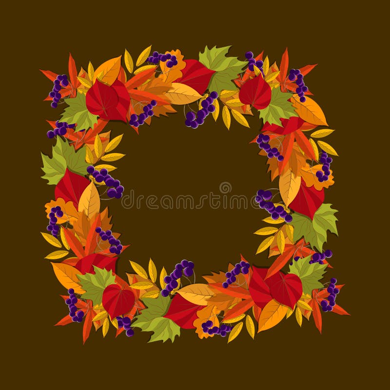 Square Frame of Autumn Leaves. Wreath with Autumn Leaves, Stock ...
