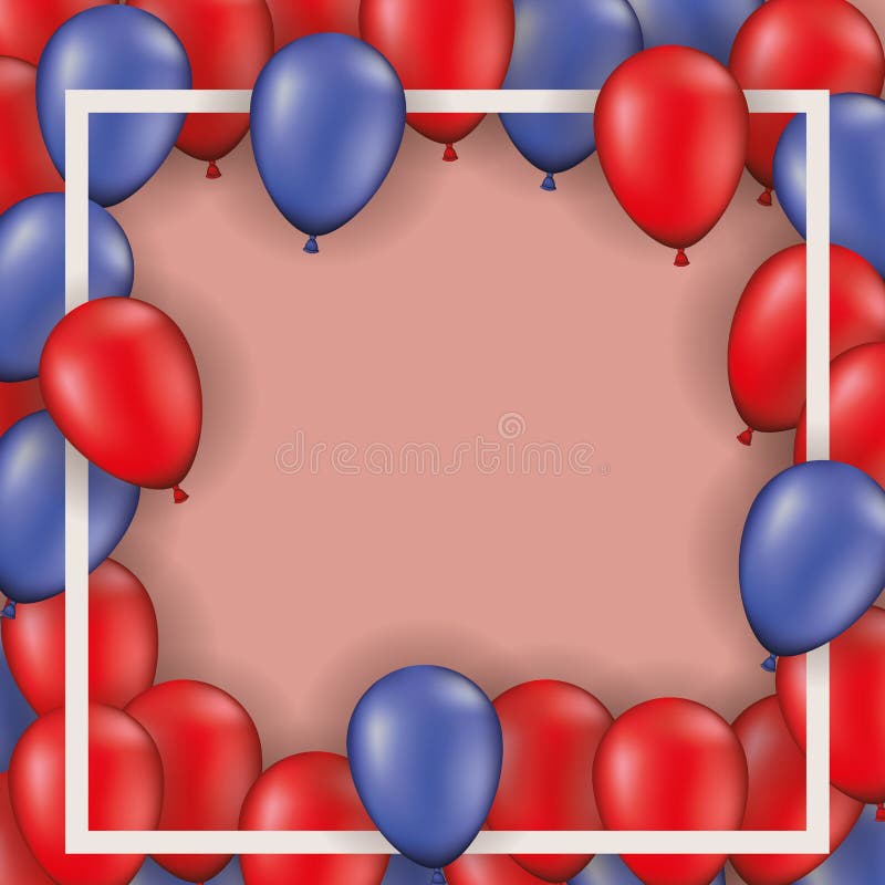 Square Frame with Balloons Heliun Reds and Blues Stock Vector ...