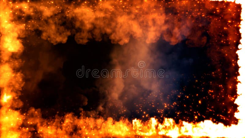 Square Frame of Blazing Smoke with Fire and Sparks - Abstract 3D ...