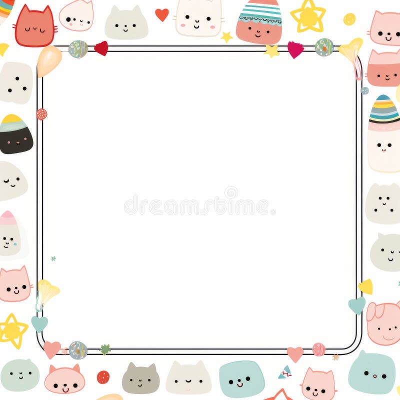 A Square Frame with a Bunch of Cute Cats on it Stock Image - Image of ...