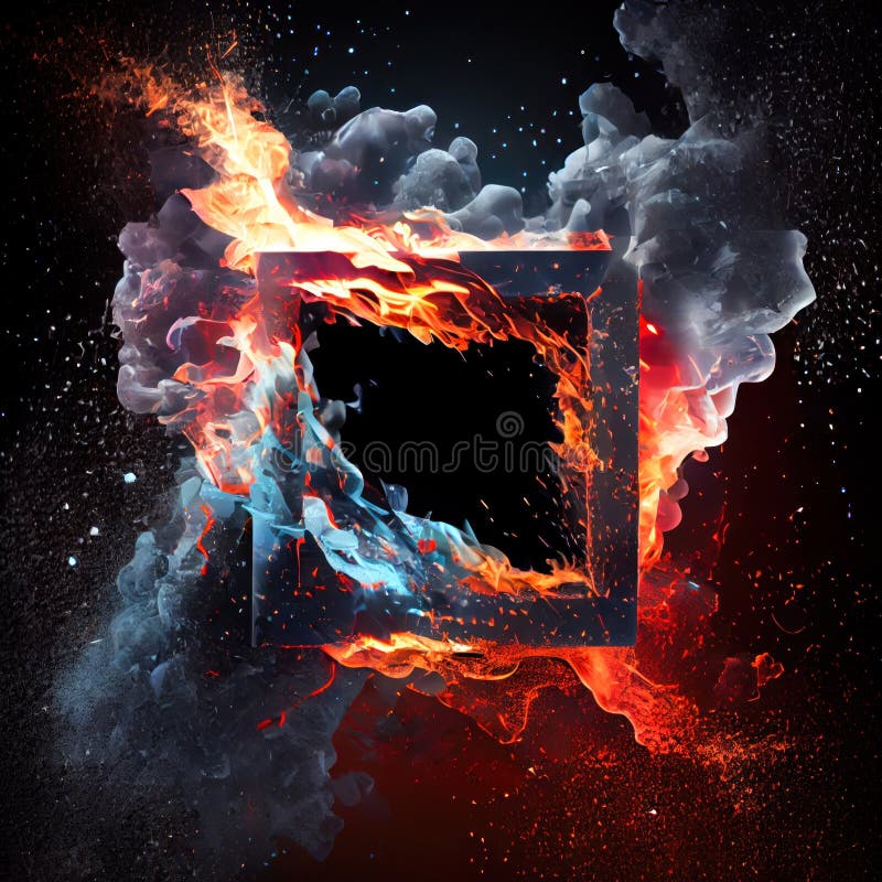 A Square Frame in the Clash of Ice and Fire on Black Background. Stock ...