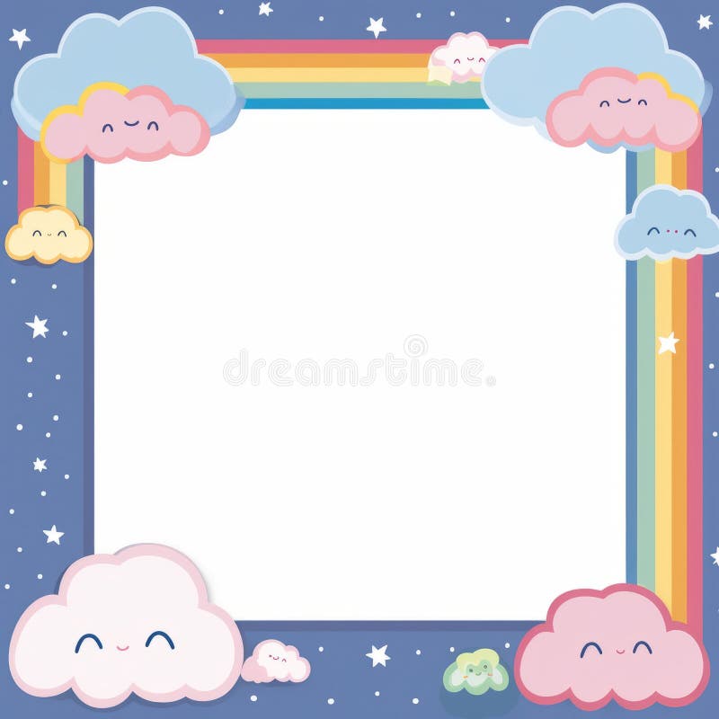 A Square Frame with Clouds and Rainbows on it Stock Illustration ...