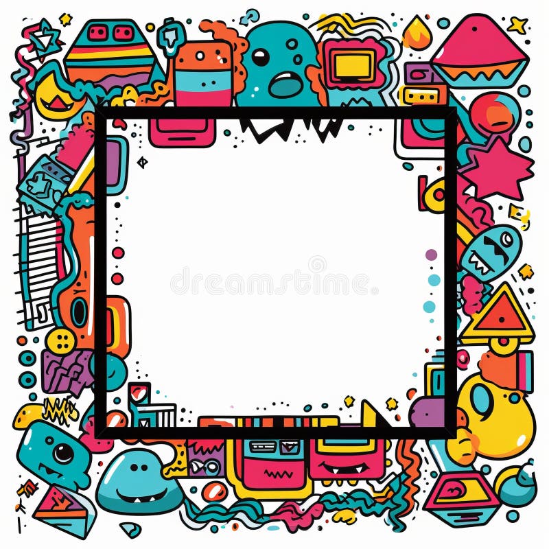 A Square Frame with Colorful Cartoon Characters on it Stock ...
