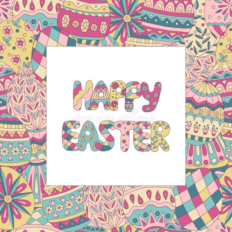 Square Frame with Abstract Pattern of Hand-drawn Doodle Easter Eggs ...