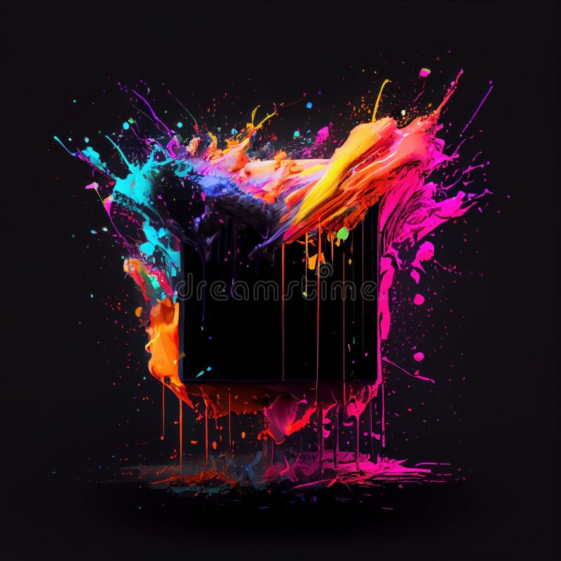 A Square Frame with Colorful Paint Splashes on Black Background. Stock ...