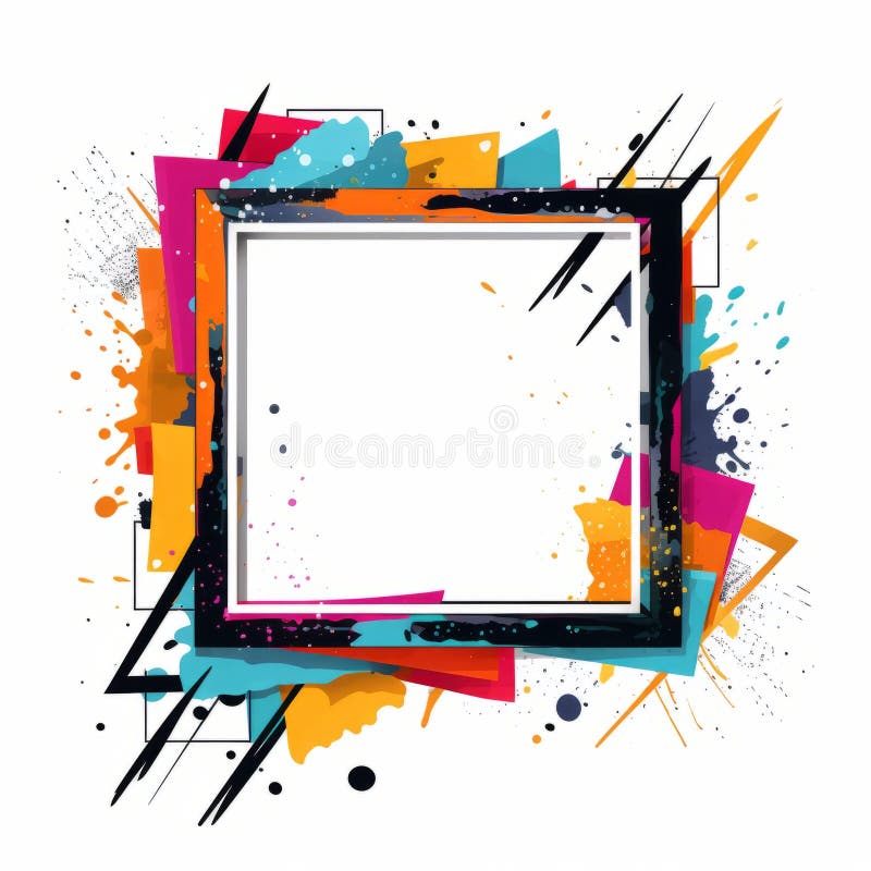 A Square Frame with Colorful Paint Splatters on it Stock Illustration ...