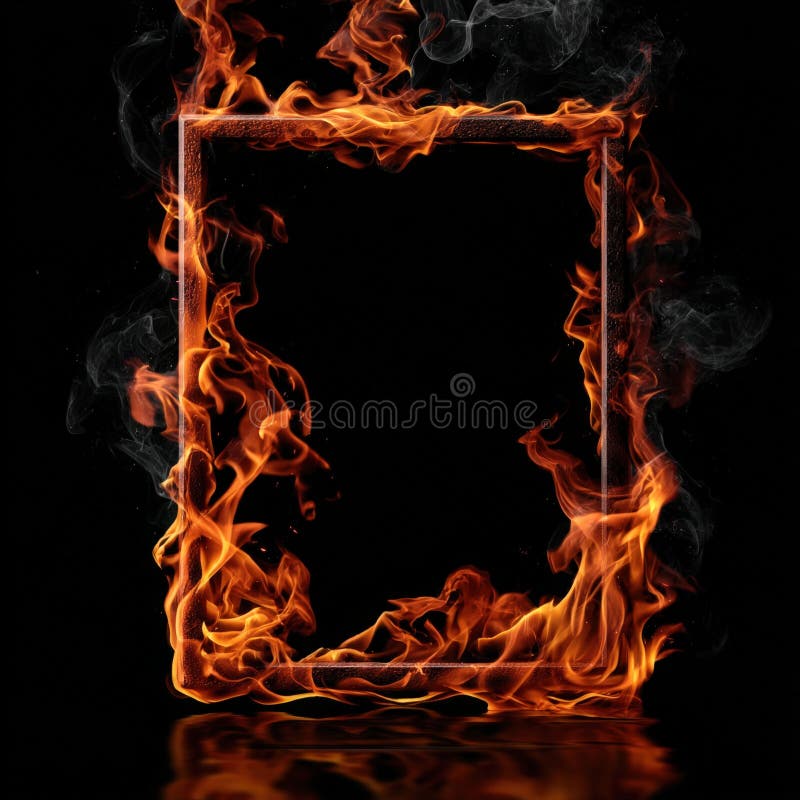 A Square Frame Created Using Fire and Smoke Against a Black Background ...