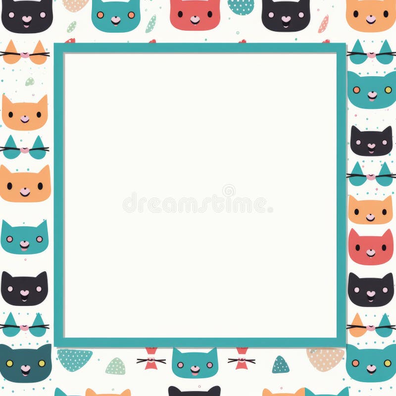 A Square Frame with Cute Cats on it Stock Illustration - Illustration ...