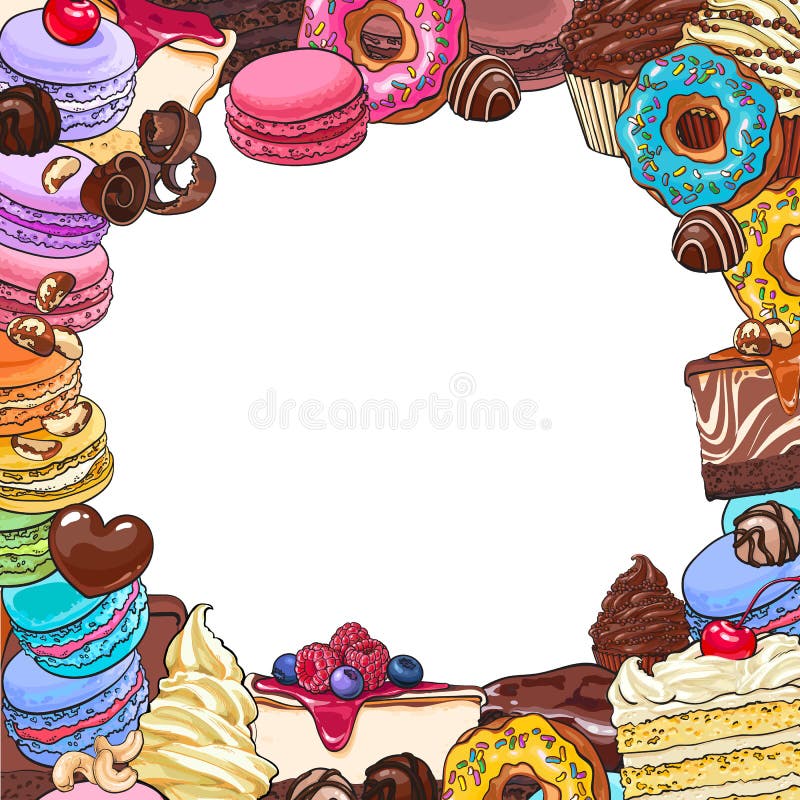 Square Frame of Desserts and Pastries, Round Place for Text Stock ...