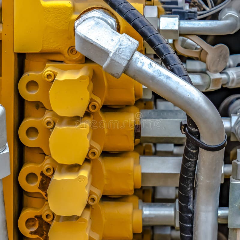 Square Frame Details of a Yellow Construction Machinery with Close Up ...