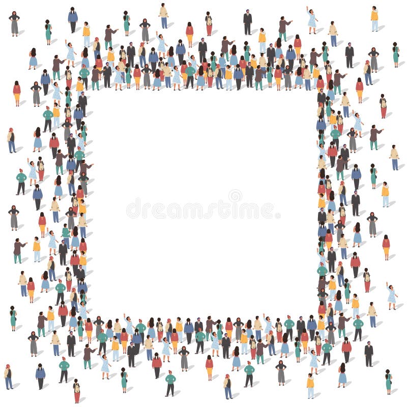 Square Frame with Different People Standing Together Stock Vector ...