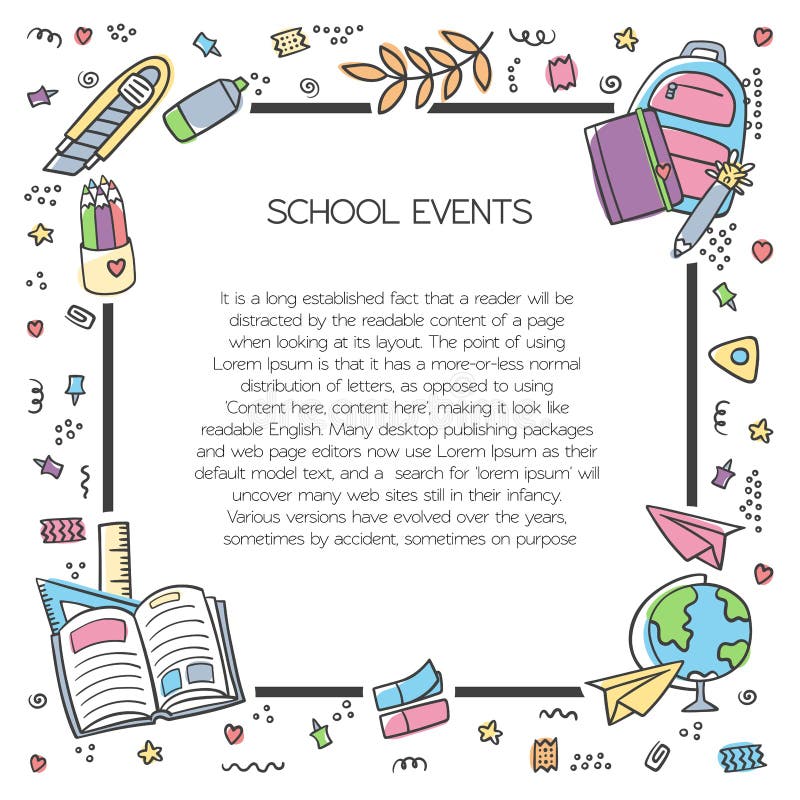 Square Frame with Different School Symbols with Place for Text. School ...