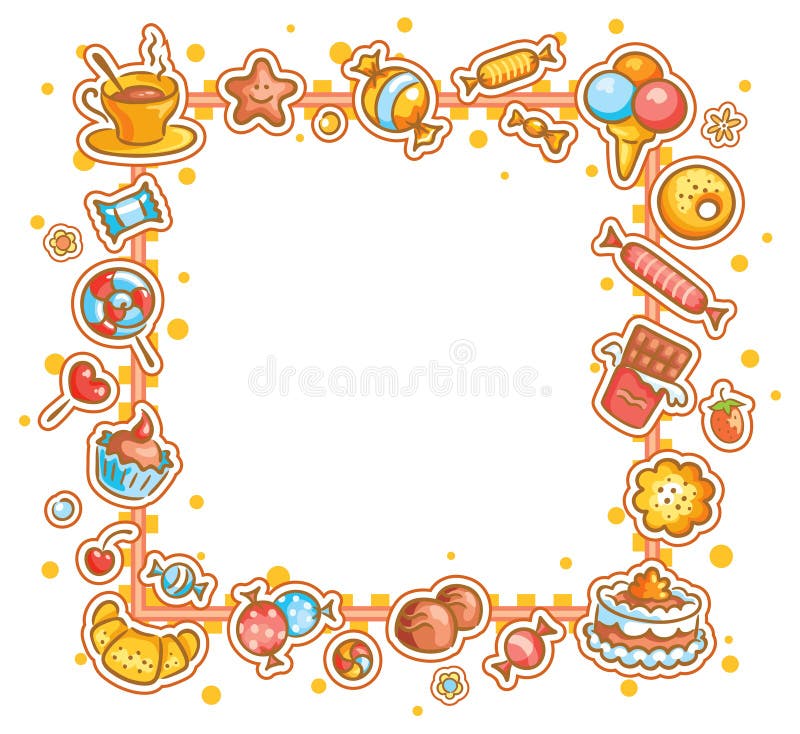 Square Frame with Different Sweets Stock Vector - Illustration of ...