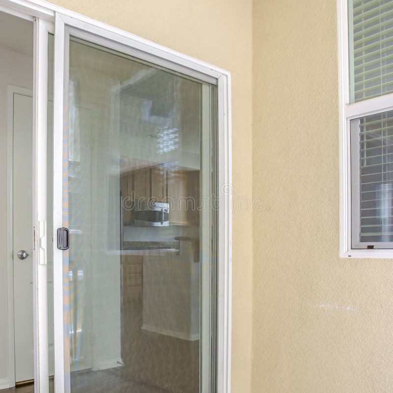 Square Frame Sliding Glass Doors from the Patio Stock Photo - Image of ...