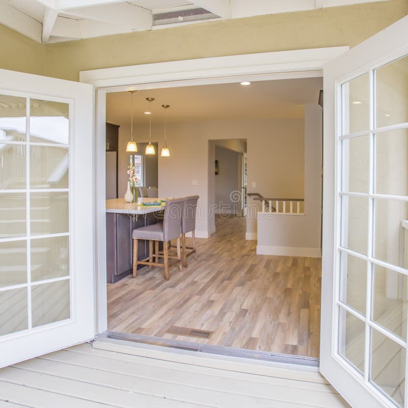 Square Frame Wide Open Doors To the Kitchen Stock Photo - Image of ...