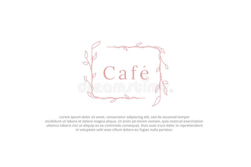 Square Frame Elegant Cafe Logo with Branch and Leaf Stock Illustration ...