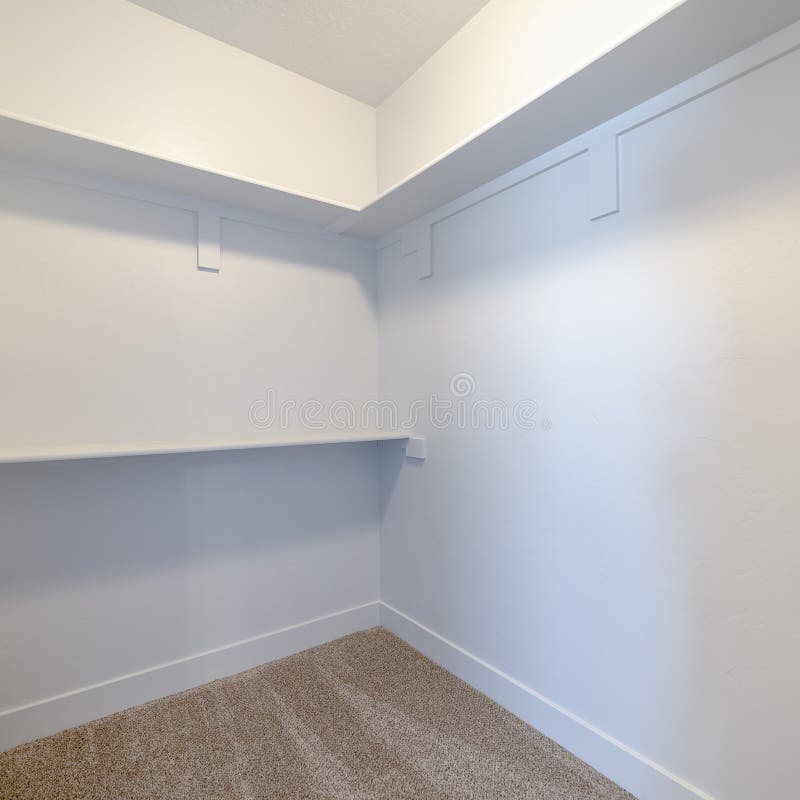 Square Frame Empty White Shelves Inside a Walk in Cupboard Stock Photo ...